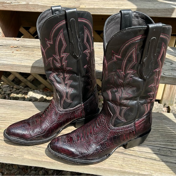 J.B. Dillon | Shoes | Jb Dillon Mens Ostrich Leather Cowboy Boots Size Ee Wide Black Cherry ...